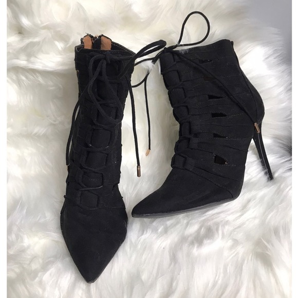 Rogue | Shoes | Rogue Black Suede Lace Up Stiletto Heels Pointed Toe ...